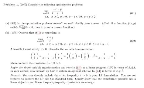 Problem 1 20 Consider The Following Optimization