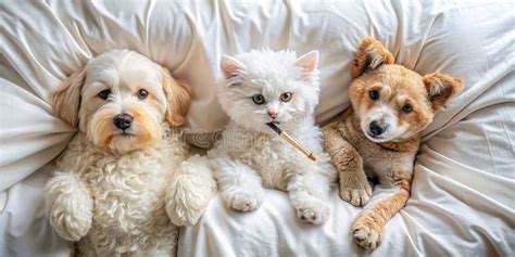 Fluffy Friends Cuddle In Bed With A Writing Utensil Generative Ai Stock Illustration