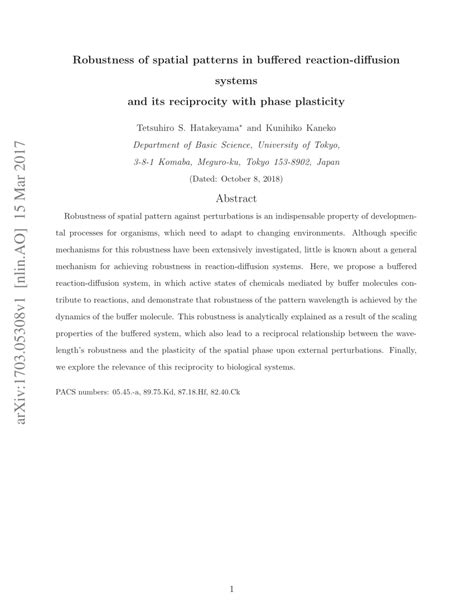 PDF Robustness Of Spatial Patterns In Buffered Reaction Diffusion Systems And Its Reciprocity