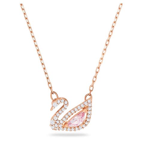 Dazzling Swan Necklace Swan Pink Rose Gold Tone Plated Swarovski
