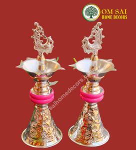German Silver Nakkashi Peacock Diya With Velvet Box Pack Om Sai Home Decors