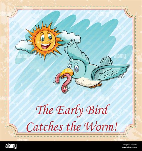 Early Bird Catches The Worms Illustration Stock Vector Image And Art Alamy