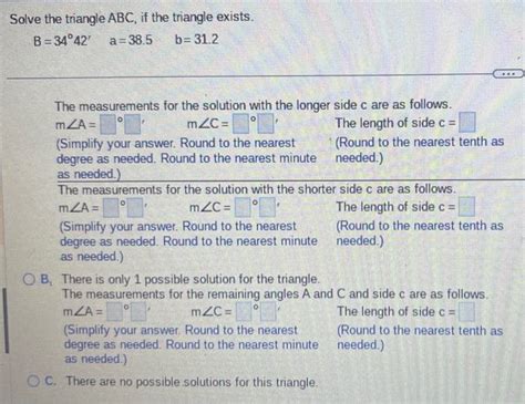 Solved Solve The Triangle Abc If The Triangle Exists