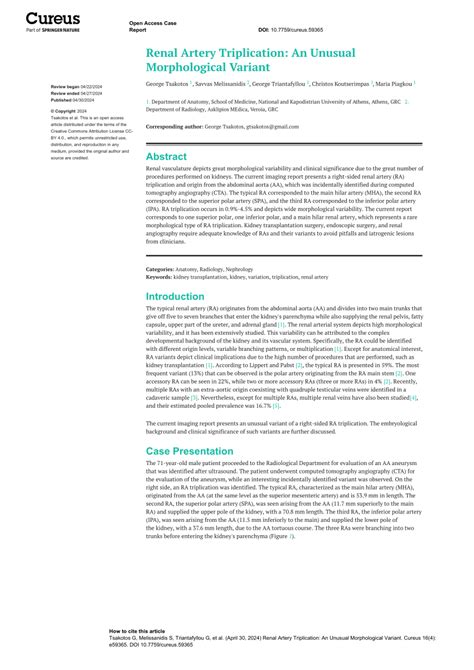 Pdf Renal Artery Triplication An Unusual Morphological Variant