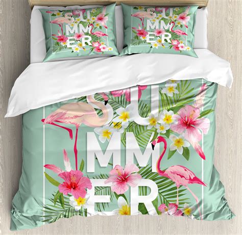 Ambesonne Floral Duvet Cover Sets Tropical Retro Flowers 2 Queen