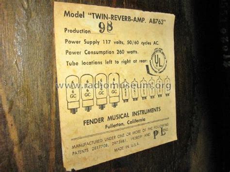 Twin Reverb - Amp AB763 Ampl/Mixer Fender Electric Instrument Co ...