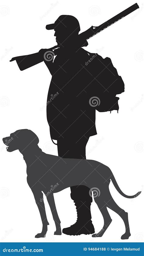 猎犬和猎人剪影， Weimaraner 向量例证 插画 包括有 交配动物者 剪影 向量 狩猎 猎人 94684188