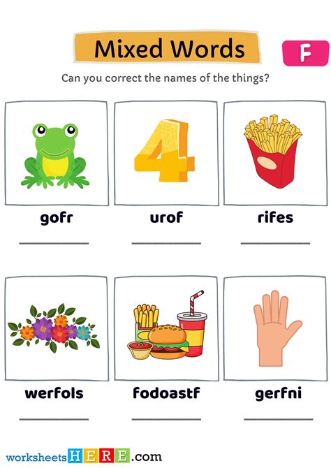 Letter F Scramble Words Find Pdf Worksheets With Pictures Unscramble