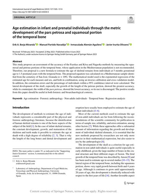 Age Estimation In Infant And Prenatal Individuals Through The Metric Development Of The Pars