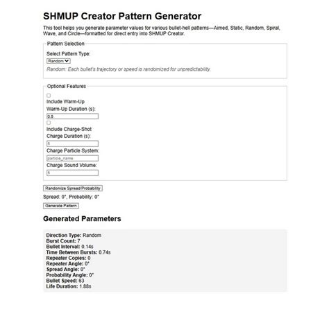 Shmup Creator Bullet Pattern Randomiser By Ruok