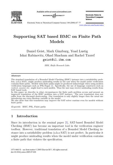 pdf supporting sat based bmc on finite path models