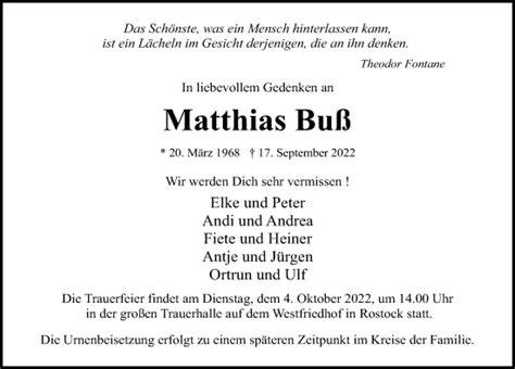 Traueranzeigen von Matthias Buß trauer anzeigen de