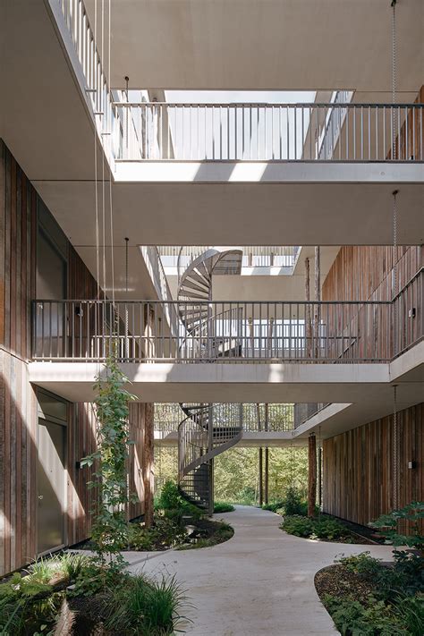 A Series Of Tree Trunk Columns Runs Along Residential Building S Facade