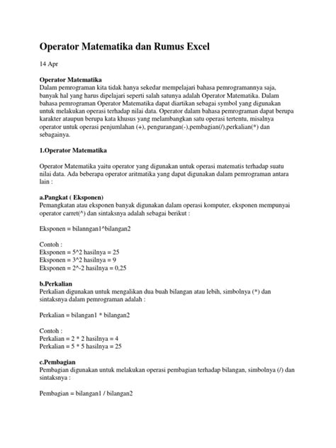 Pdf Operator Matematika Dan Rumus Dokumentips
