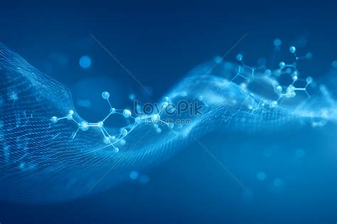 분자 구조를 가진 청색 기술 배경의 추상 예술