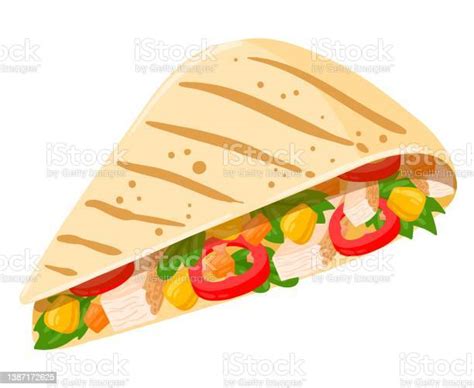 고기와 야채 벡터 일러스트와 만화 케사딜라 멕시코 전통 음식 흰색 배경에 격리 고기에 대한 스톡 벡터 아트 및 기타 이미지 고기 광고 길거리 음식 Istock