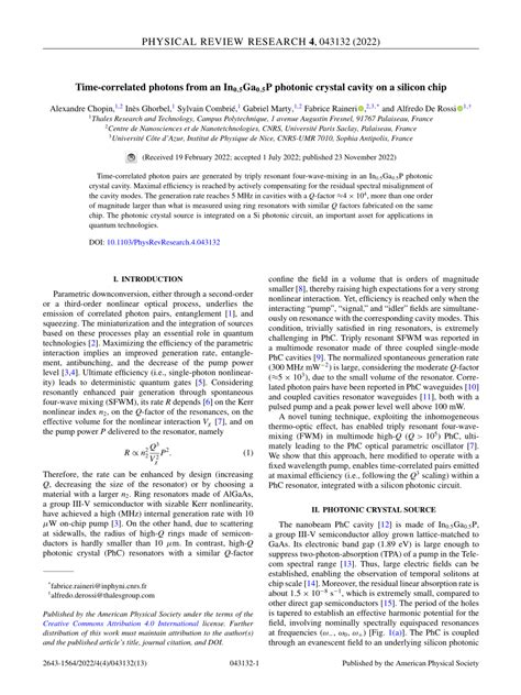 Pdf Time Correlated Photons From An In 05 Ga 05 P Photonic Crystal Cavity On A Silicon Chip