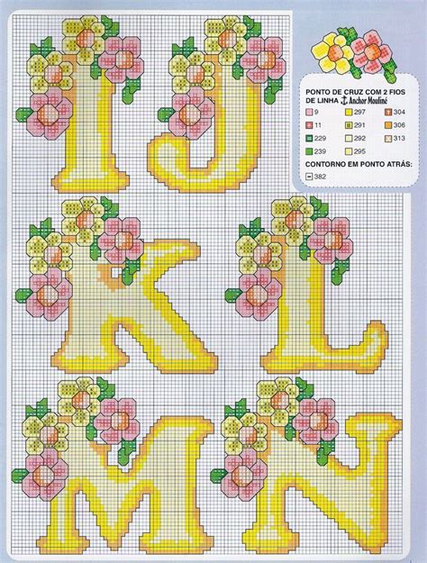 Sandrinha Ponto Cruz Alfabeto floral Вышитые буквы Вышитые