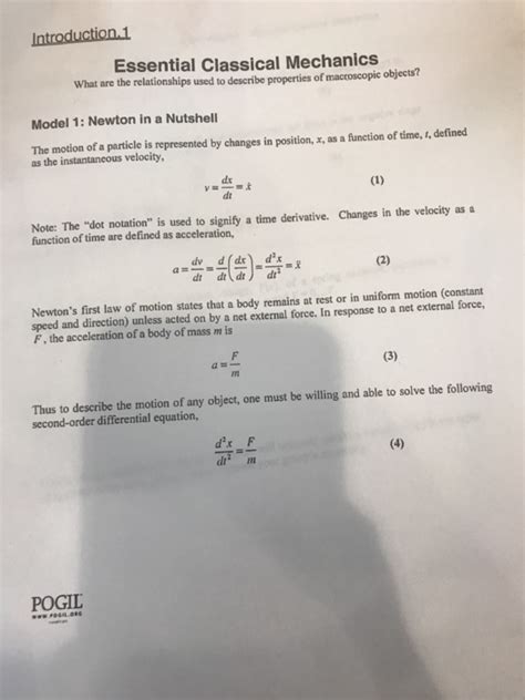 Solved Introduction Essential Classical Mechanics Model Chegg