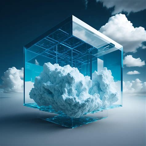 Premium Ai Image A Cube With A Cloud In It And A Blue Sky Behind It