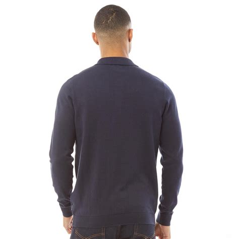 Buy Ben Sherman Mens Long Sleeve Textured Knitted Polo Navy