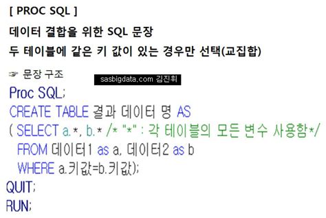 [sas] Sas Proc Sql Inner Join 교집합 방법