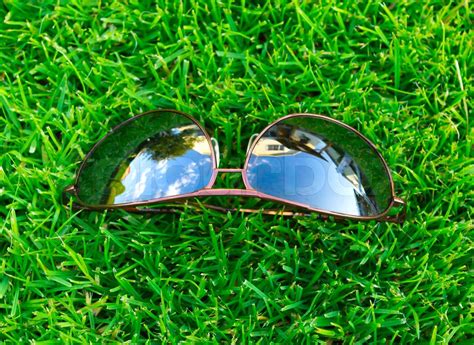 Sun Glasses On A Green Grass Stock Image Colourbox