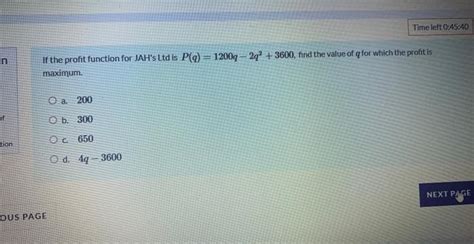 Solved If The Profit Function For Jah S Ltd Is Chegg