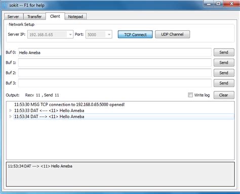 use ameba as server to communicate with client realtek iot wi fi mcu