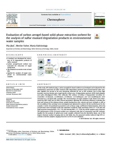 Pdf Evaluation Of Carbon Aerogel Based Solid Phase Extraction Sorbent