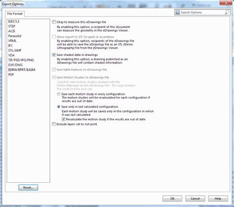 File Save As Save As Type EDrawings Options EDRW EPRT EASM SOLIDWORKS API Help