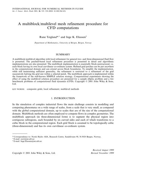 Pdf A Multiblockmultilevel Mesh Refinement Procedure For Cfd