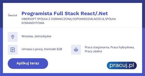 Oferta Pracy Programista Full Stack Reactnet Vibersoft SpÓŁka Z