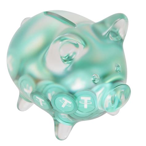 Tether Usdt Glass Piggy Bank With Decreasing Piles Of Crypto Coins