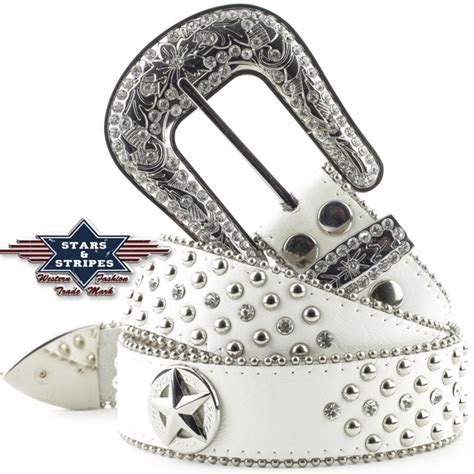 Ceinture Western Cuir Blanc Et Strass