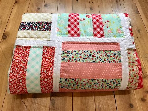 Colourful Quilt Single Bed Throw Hand Quilted Bonnie And Camille Fabric