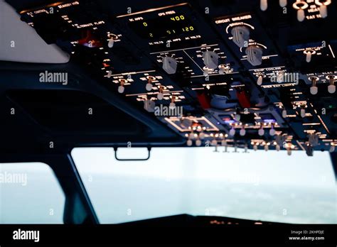 Aircraft Cockpit Dashboard For Controlling Plane To Fly Takeoff And