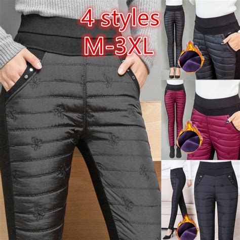 Winter Warm Outdoors Women Thicken Elasticity Embroidered Trousers Plus