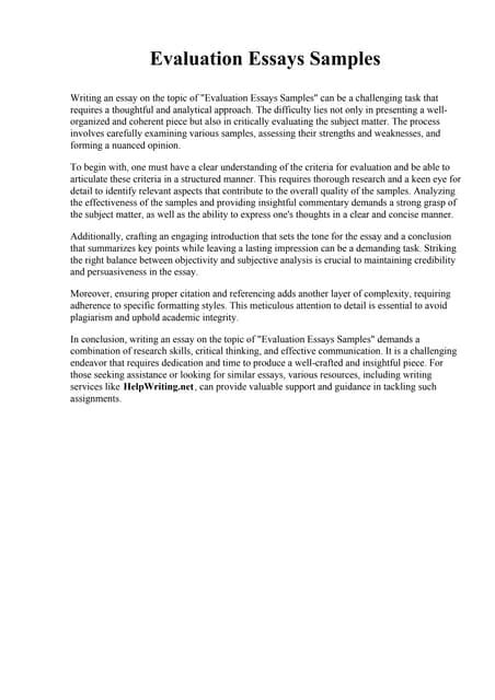 Evaluation Essays Samplespdf