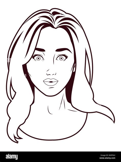 Pop Art Beautiful Woman Face Smiling Cartoon In Black And White Stock