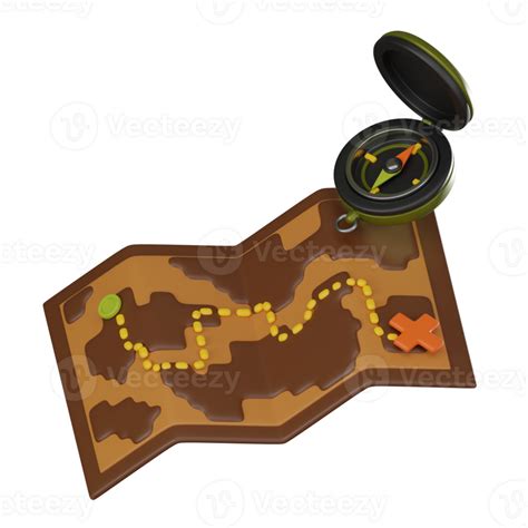 Navigating Adventures Of Map Compass For Exploration 3d Render 49325881 Png