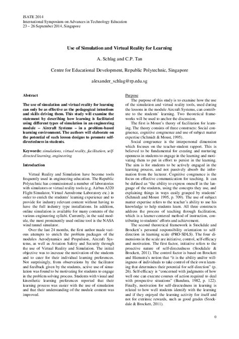 Pdf Use Of Simulation And Virtual Reality For Learning