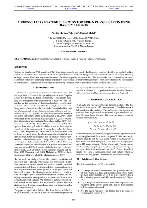 pdf airborne lidar feature selection for urban classification using