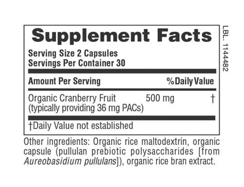 Natures Plus Organic Cranberry 500 Mg 36 Mg Pacs 60 Capsules