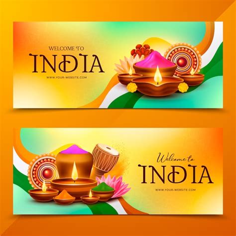 Premium Vector Indian Culture Banner Set In Realistic Style