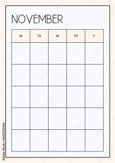 Blank November Calendar Grid For Planning And Organization Stock