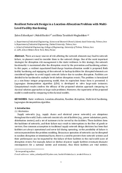 Pdf Resilient Network Design In A Location Allocation Problem With