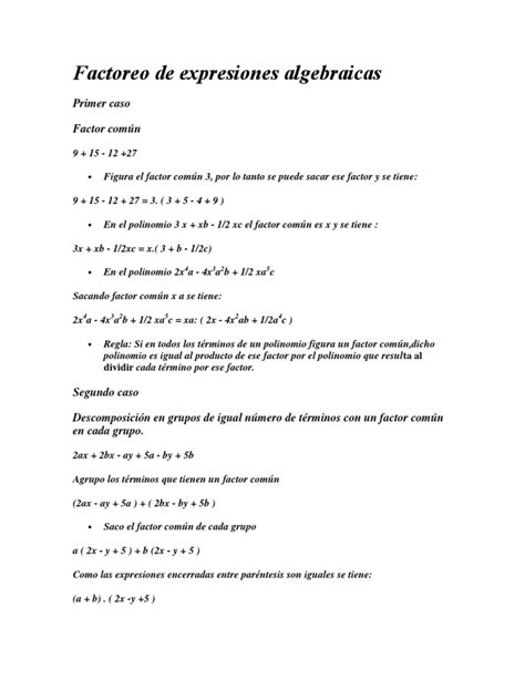 Factoreo De Expresiones Algebraic As Pdf División Matemáticas