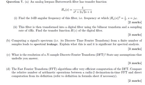 Question 7 A An Analog Lowpass Butterworth Filter