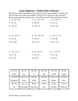 Linear Equations Ordered Pair Solutions By We Re Bruyn Math TPT